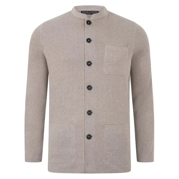 PAUL JAMES KNITWEAR Neutrals Midweight Cotton Jaipurr Knitted Nehru Jacket Natural - Orange
