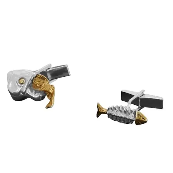 SIMON KEMP JEWELLERS Piranha Cufflinks In Sterling And Eighteen Carat Gold - Silver