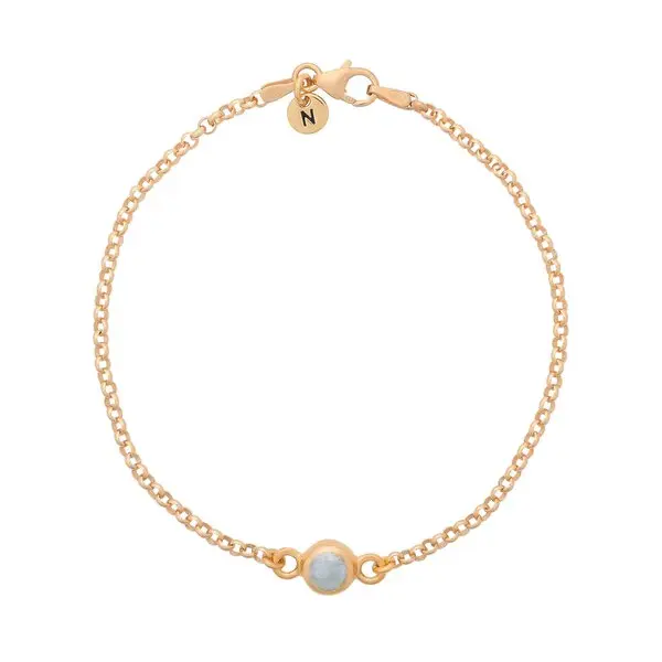 NELLOU JEWELLERY Aquamarine Birthstone Gem Dot Bracelet Gold Plated Sterling Silver March - Blue
