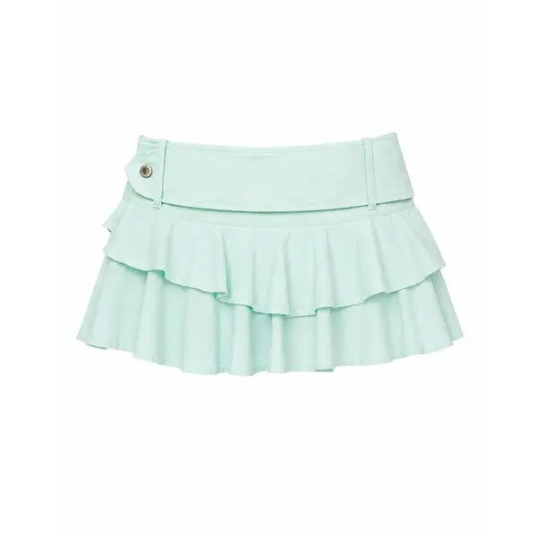 Carmen Says Solea Mint Ruffle Denim Mini Skirt - Blue