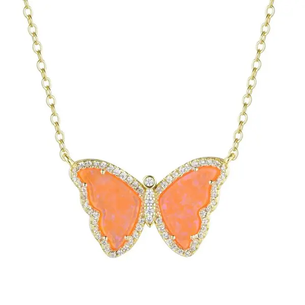KAMARIA Opal Butterfly Necklace With Crystals Gold - Orange