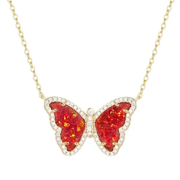 KAMARIA Opal Butterfly Necklace With Crystals Gold - Red