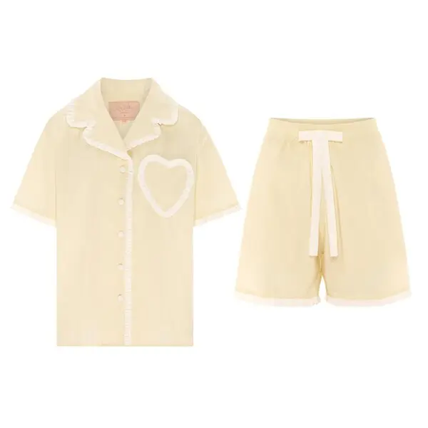 LOVE LETTERS X Yellow / White Dolce Limone Soft Lemon & White Short Pyjama Set - Yellow/white