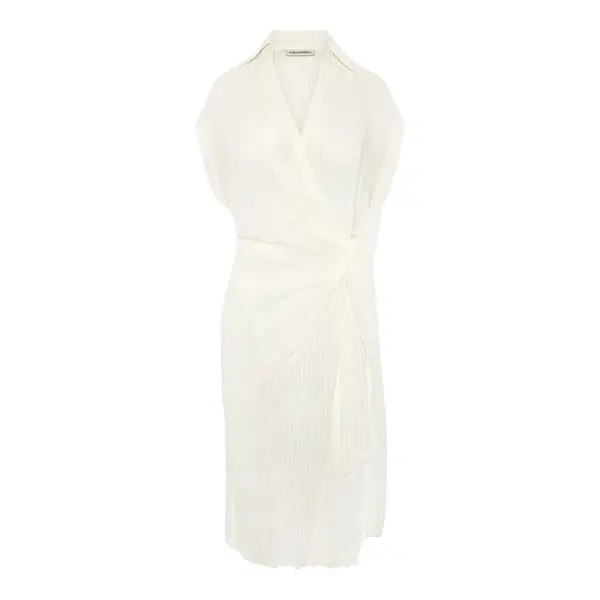THE SUMMER EDIT Georgia Crinkle Linen Wrap Dress Ivory - White