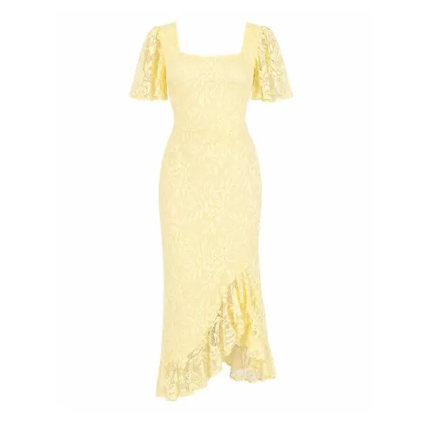 GIRL IN MIND Heidi Lace Ruched Midi Dress - Yellow