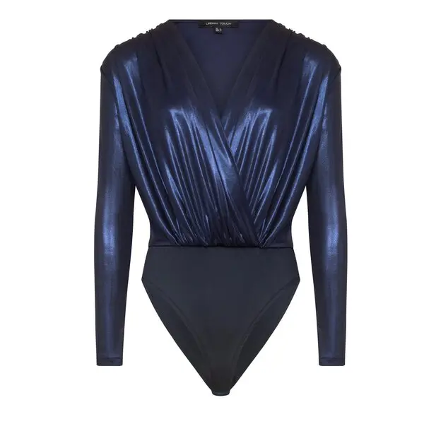 URBAN TOUCH Premium Jersey Metallic Wrap Bodysuit Navy - Blue