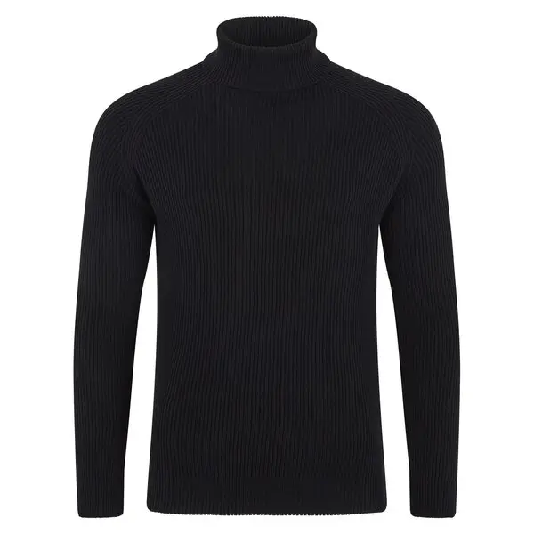PAUL JAMES KNITWEAR Midweight Cotton Bernard Ribbed Roll Neck Jumper - Black
