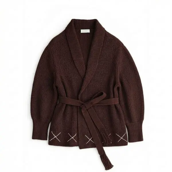 REN CORDEZA Hand Embroidered Knit Cardigan Chestnut - Brown