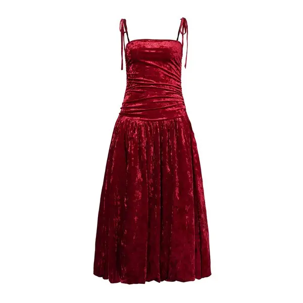 AMY LYNN Alexa Dark Velvet Puffball Dress - Red