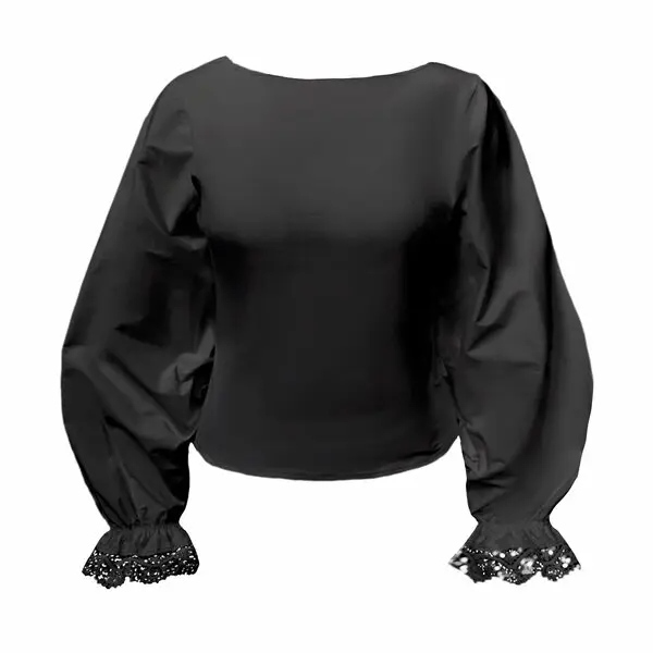 FROCK TALES Maranta Top With Lace Cuffs - Black