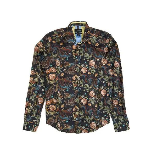 EIGHT X Imperial Dragon Tapestry Button Down Shirt - Black