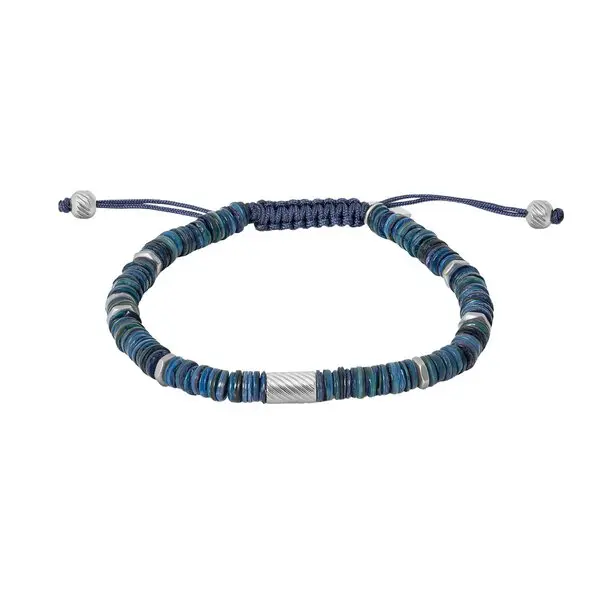 Tateossian Silver / Blue Thompson Macrame Shell Bracelet In Blue - Silver/blue
