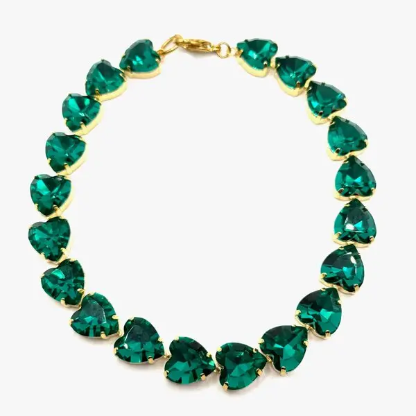 ACHALA HANDCRAFTED Bright Emarald Crystal Heart Shaped Necklace - Green