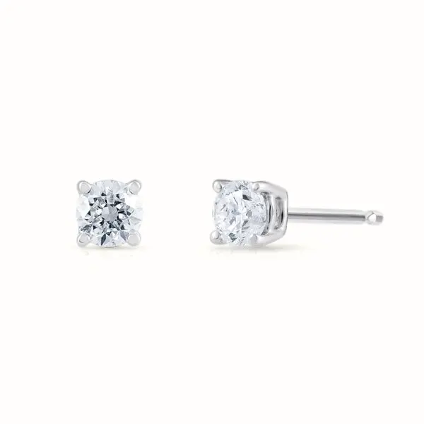 AVIR NEW YORK Solid Gold Round Lab Grown Diamond One Carat Total Weight Stud Earrings - White