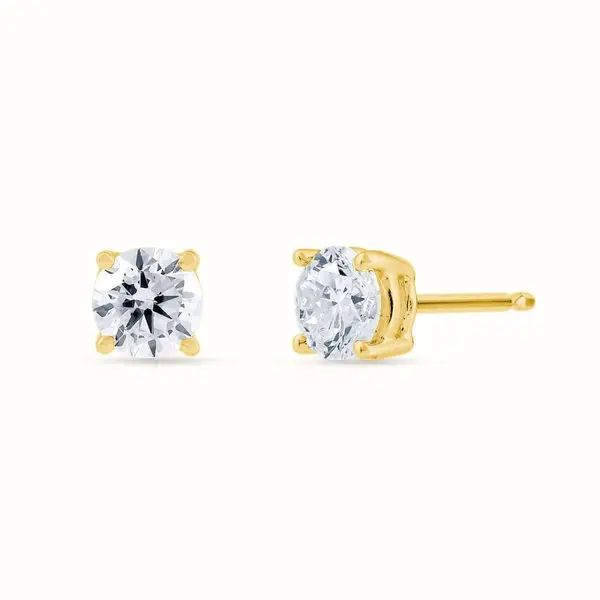 AVIR NEW YORK Solid Gold Round Lab Grown Diamond One Carat Total Weight Stud Earrings - Yellow