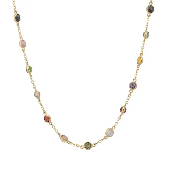 LATELITA Solid 14k Rainbow Multi Gemstone Necklace - Gold