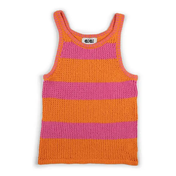 GIGI KNITWEAR Mesh Cotton Tank Top In Orange & Stripe - Pink