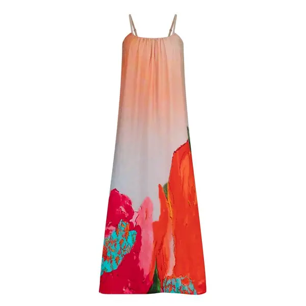 DHARA SHETH, DUBAI Coral Mirage Floral Spaghetti Strap Maxi Dress & Multicolor - Red