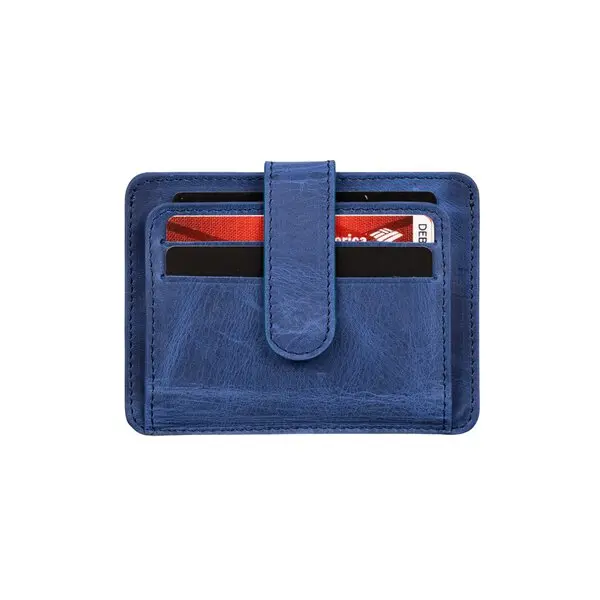 LEATHERE Leather Card Holder Wallet With Id Window Miami - Blue