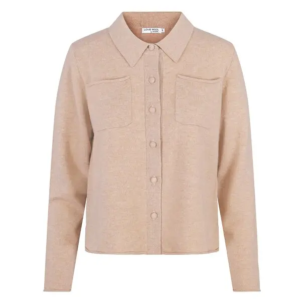 TIRILLM Neutrals Nadine Short Cardigan With Collar And Pockets, Light Melange - Beige