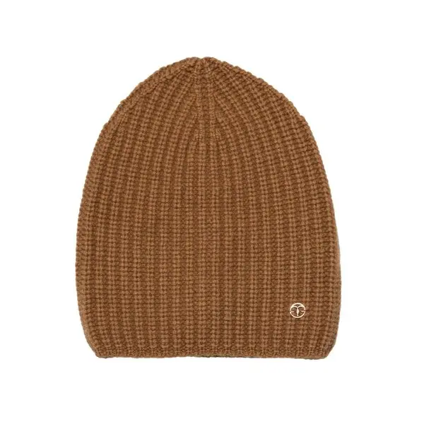 BEL CASHMERE Plain Knitted Cashmere Hat Camel - Brown