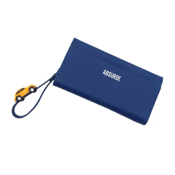 ABSURDE Blue / Orange Parking Navy Grain Leather Bifold Wallet With Orange Car - Blue/orange