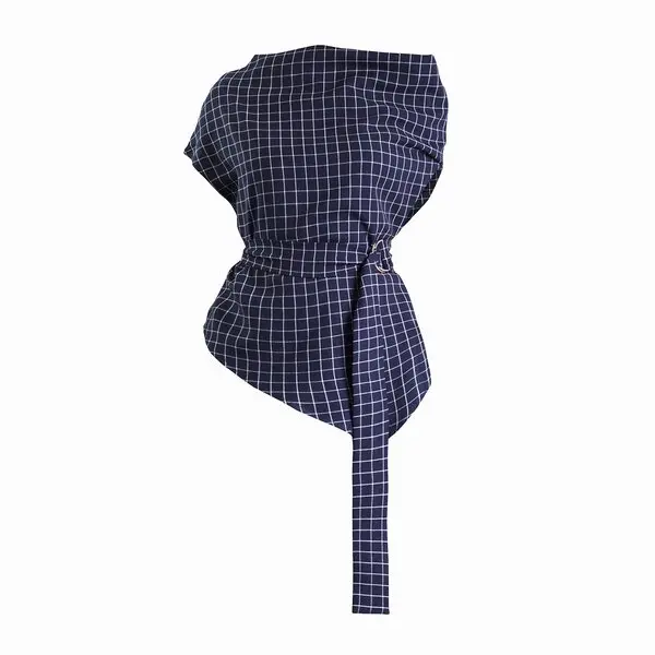 MEEM LABEL Theo Grid Asymmetric Top - Blue