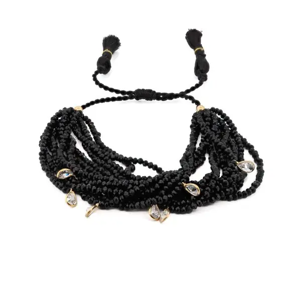EBRU JEWELRY Crystal & Diamond Multi Strand Adjustable Bracelet - Black