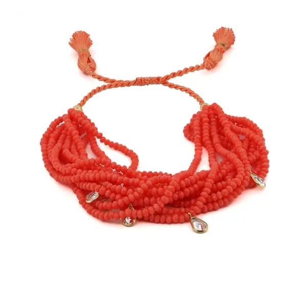 EBRU JEWELRY Crystal & Diamond Multi Strand Adjustable Bracelet - Orange