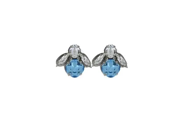 VICKISARGE The Baby Bee Earrings In Platinum Clip - Blue