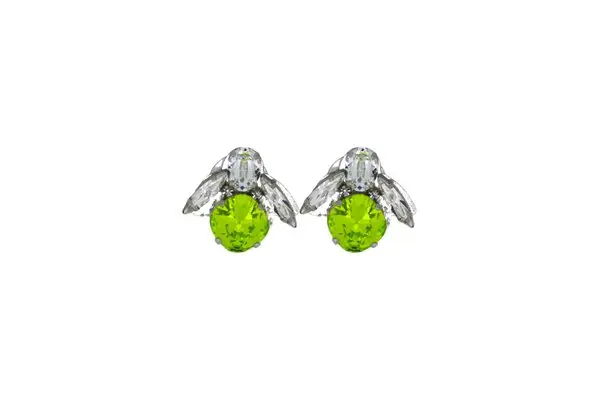 VICKISARGE The Baby Bee Earrings In Platinum Clip - Green