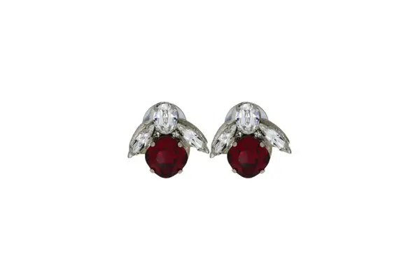 VICKISARGE The Baby Bee Earrings In Platinum Clip - Red