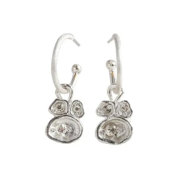 CLAIRE HILL DESIGNS White Topaz Lichen Hoop Earrings - Silver