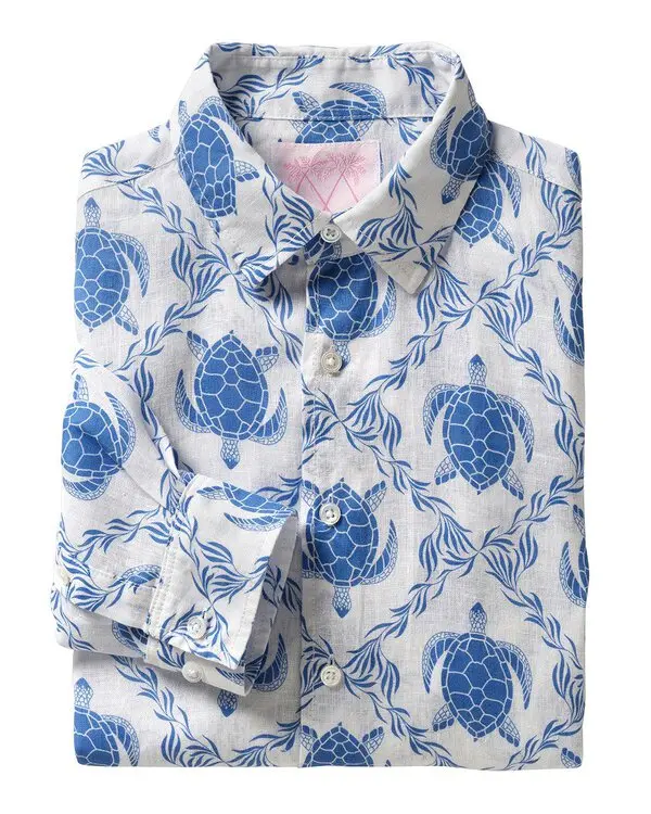 PINK HOUSE Linen Shirt Turtle Trellis - Blue
