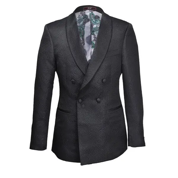 DAVID WEJ Kensington Double Breasted Shawl Lapel Jacquard Blazer - Black