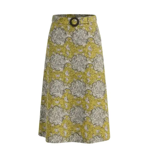 IN OUR NAME Kipipiri Printed Midi Skirt With Beaded Buckle - Yellow