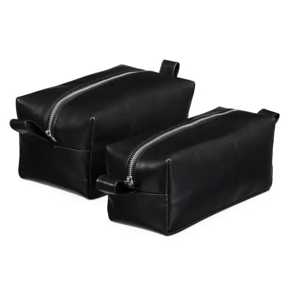 HIDES LEATHER CO. Full-grain Leather Grooming Bag, Compact Travel Dopp Kit - Black