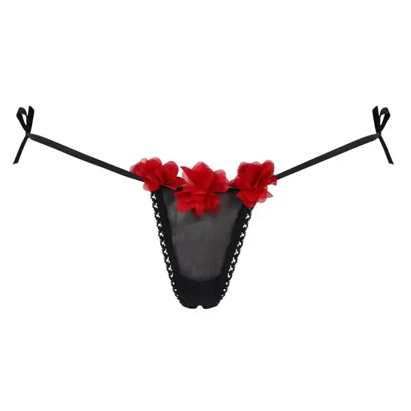 BELLE ET BON BON Black / Red New Valentines Special Fifi Cherry Red Petal Thong - Black/red