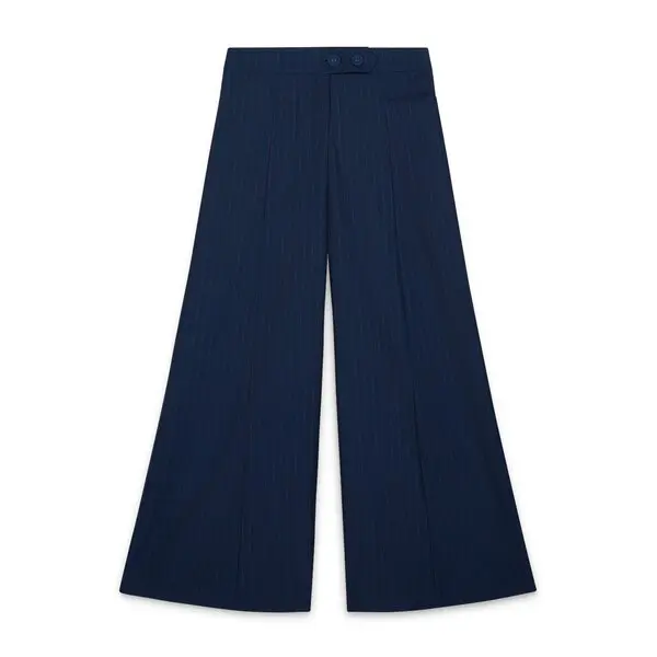 AMANDA THOMPSON COUTURE Anderson Trouser / Navy & Red Pinstripe Italian Wool - Blue