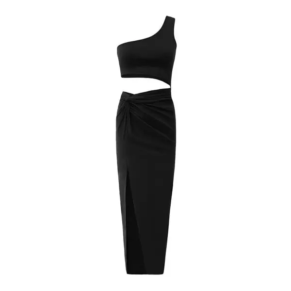 OW Isabella One Shoulder Cut Out Midi Dress - Black