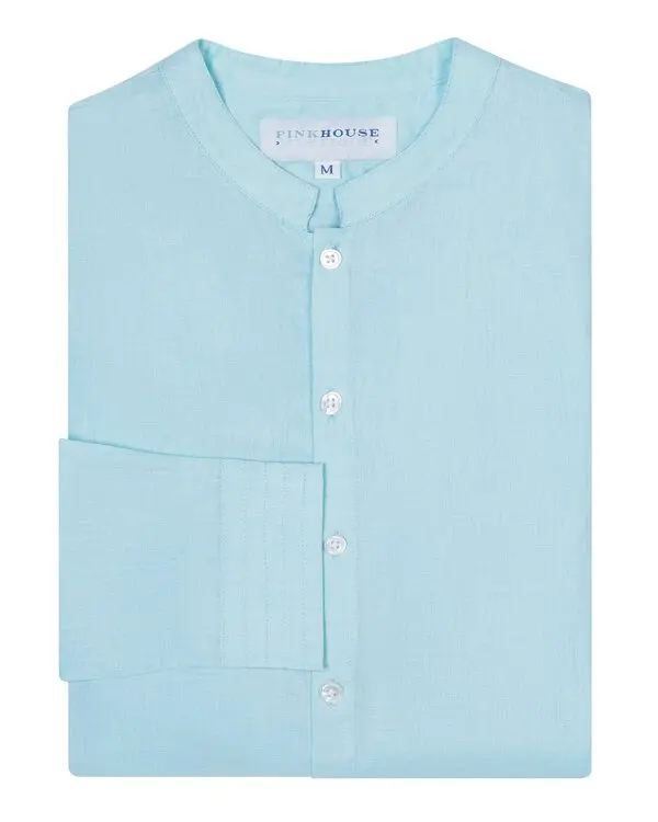 PINK HOUSE Linen Collarless Shirt Plain Pale - Blue