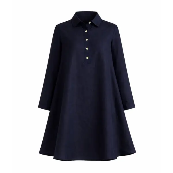 NIKKA PLACE Linen Loose Tunic With Collar And Buttons In Dark Colour - Blue
