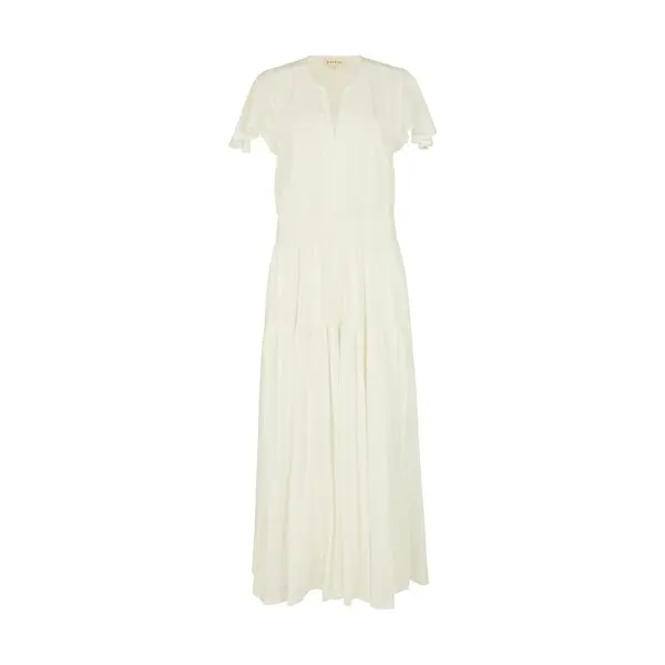 RAFFYA Candice Flutter Sleeve Jacquard Maxi Dress - White