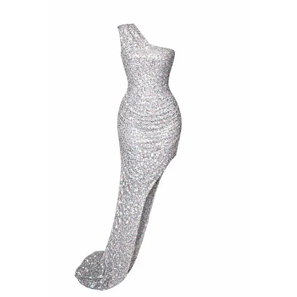 MONICE LONDON Mimi One Shoulder Asymmetric Sequin Dress Mermaid - White