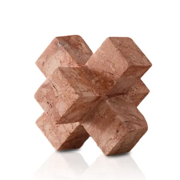 MARLETH Neutrals / Travertine Interlocking Cross Sculpture - Red