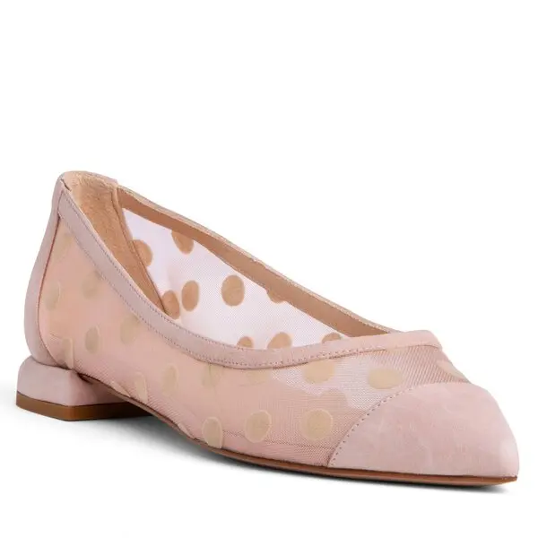 BEAUTIISOLES BY ROBYN SHREIBER Neutrals / Blake Baby Polka Dots Flat Comfortable Mesh For Dressy Work & Elegant Evening Wedding Ballerina - Pink