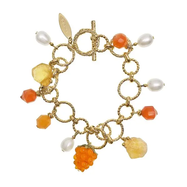 FARRA Spring Garden Raspberry And Citrine Pearl Chain Bracelet - Orange