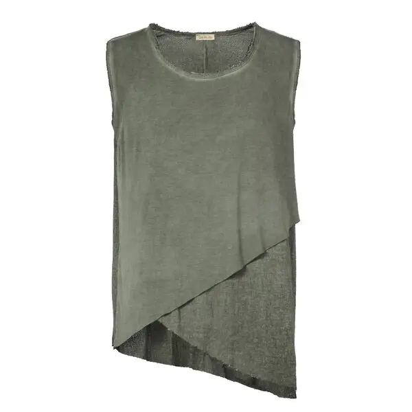 ZHENABIA Gazi Vest Sleeveless Boho T-shirt Summer Top Khaki - Green