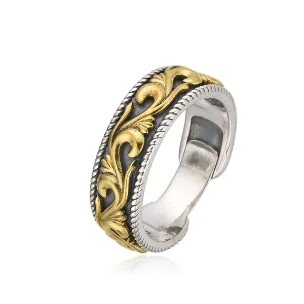 ALTAR™ ORNAMENTS CO. Silver / Gold Ara Ring| Sterling Silver & Solid Brass Baroque Foliage Ring Altar - Silver/gold