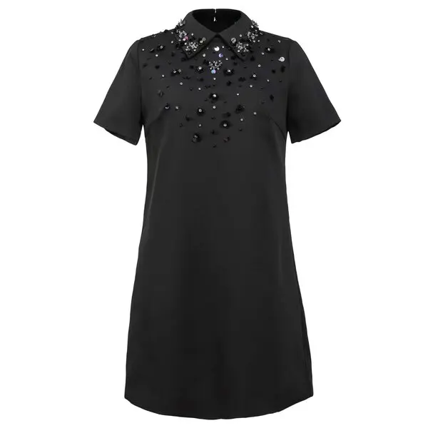 SMART AND JOY Beaded Straight Shirt Dress - Black